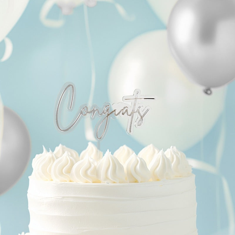 Cake Topper - Layered Silver/Clear Congrats – Studio Cakes